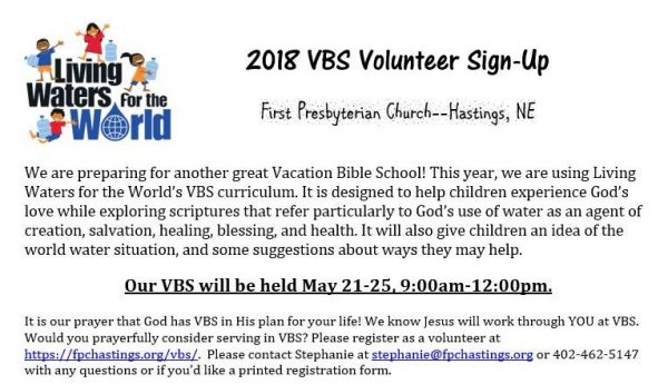 2018 VBS Volunteer Sign-Up, Many Volunteers are Still Needed - First ...